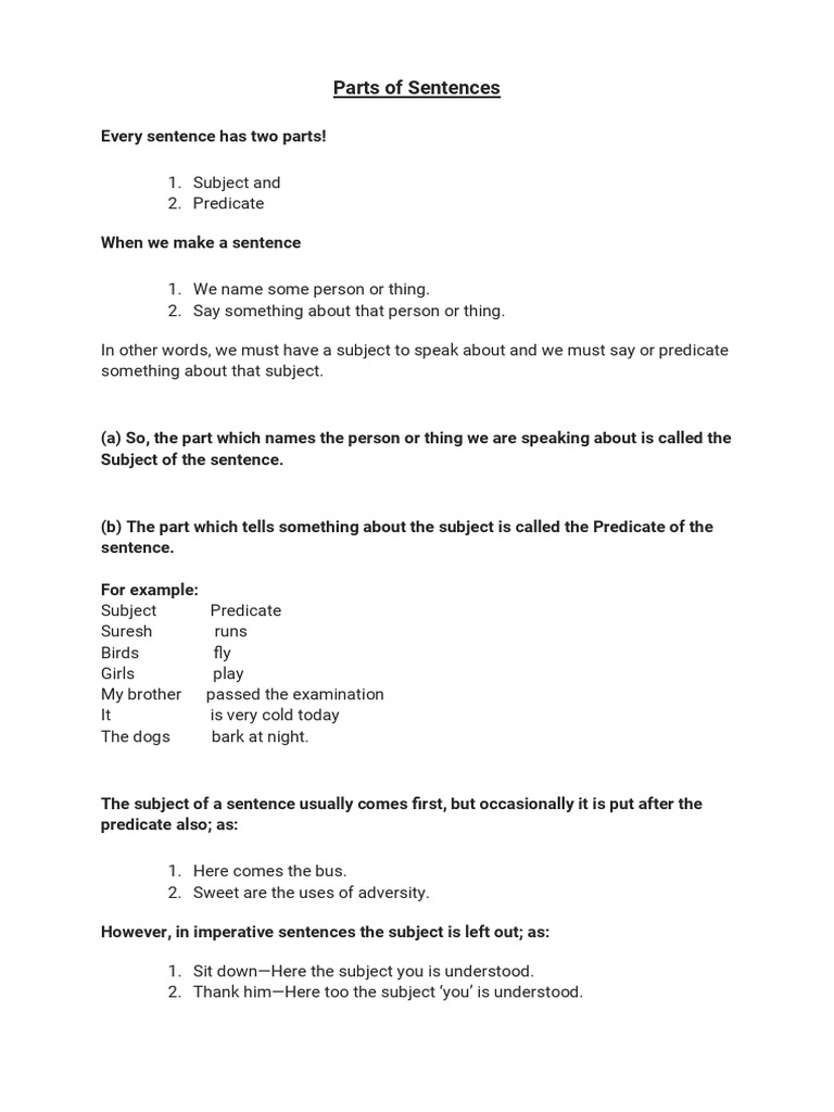 Understanding Sentence Parts: Subject & Predicate | PDF