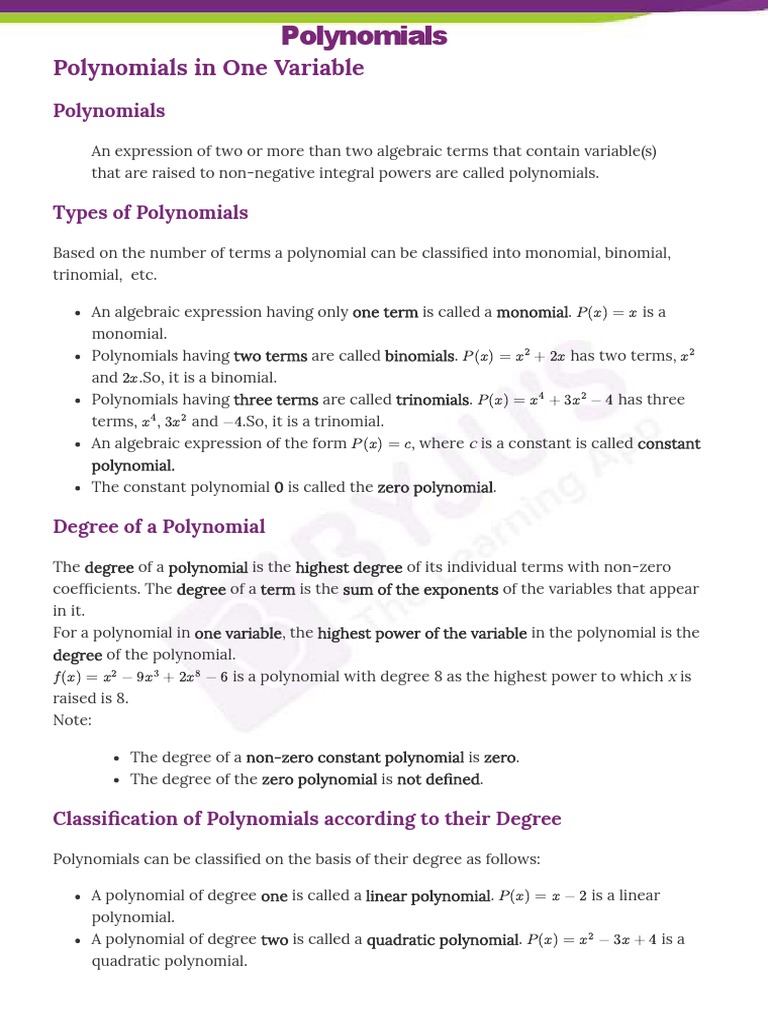 Understanding Polynomials: An In-Depth Exploration of Types, Degrees ...