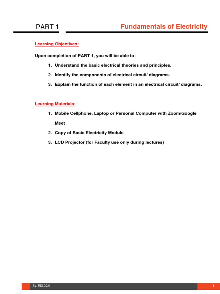 4 PART 1 Fundamentals of Electricity | PDF | Voltage | Electrical ...