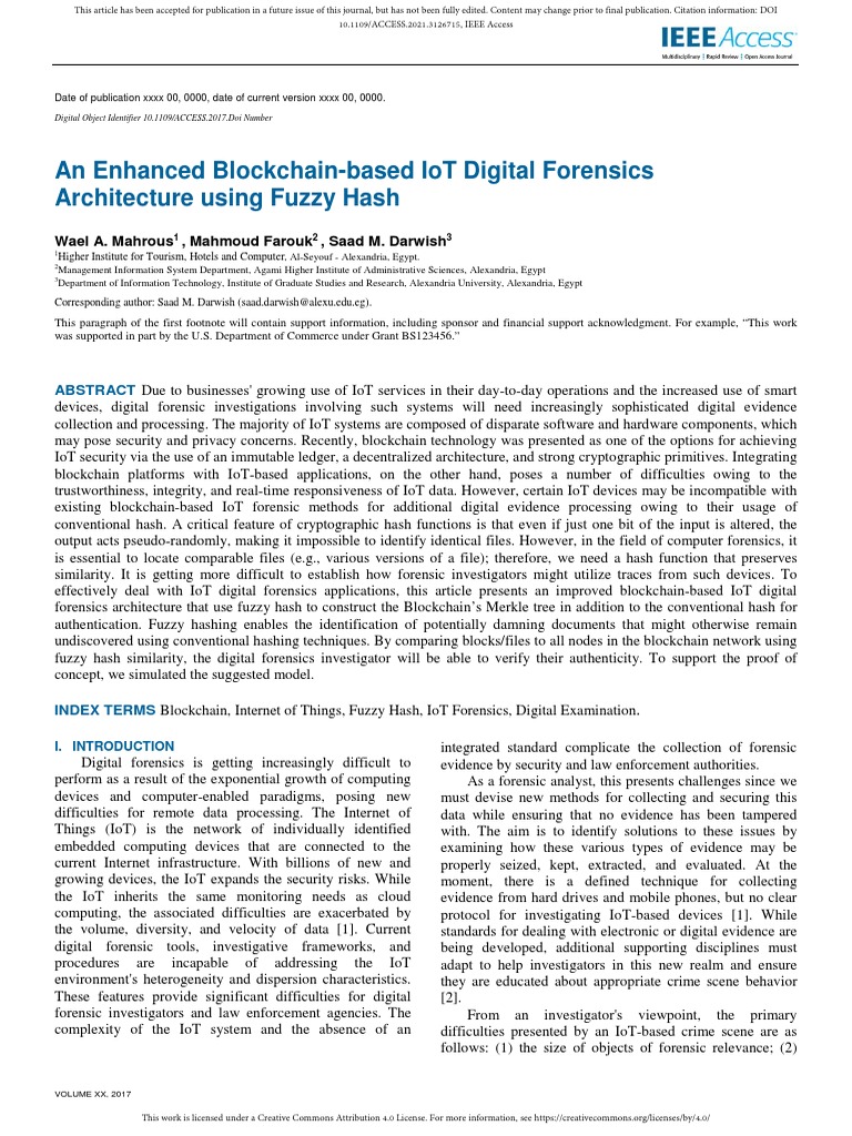 Enhanced IoT Forensics with Blockchain | PDF | Internet Of Things ...