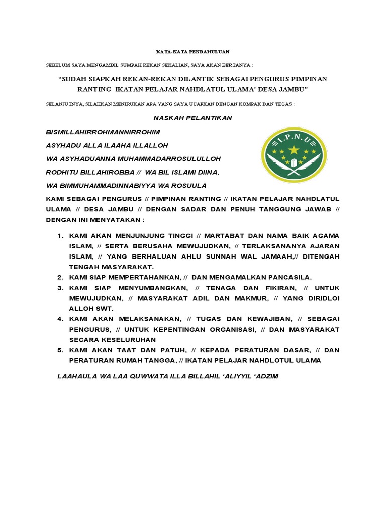 Teks Pelantikan Ranting Ipnu Ippnu | PDF Teks Pelantikan Ranting Ipnu Ippnu | PDF