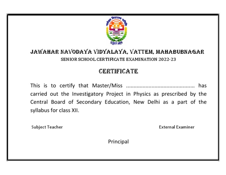 Physics Project Certificate | PDF | Technology & Engineering