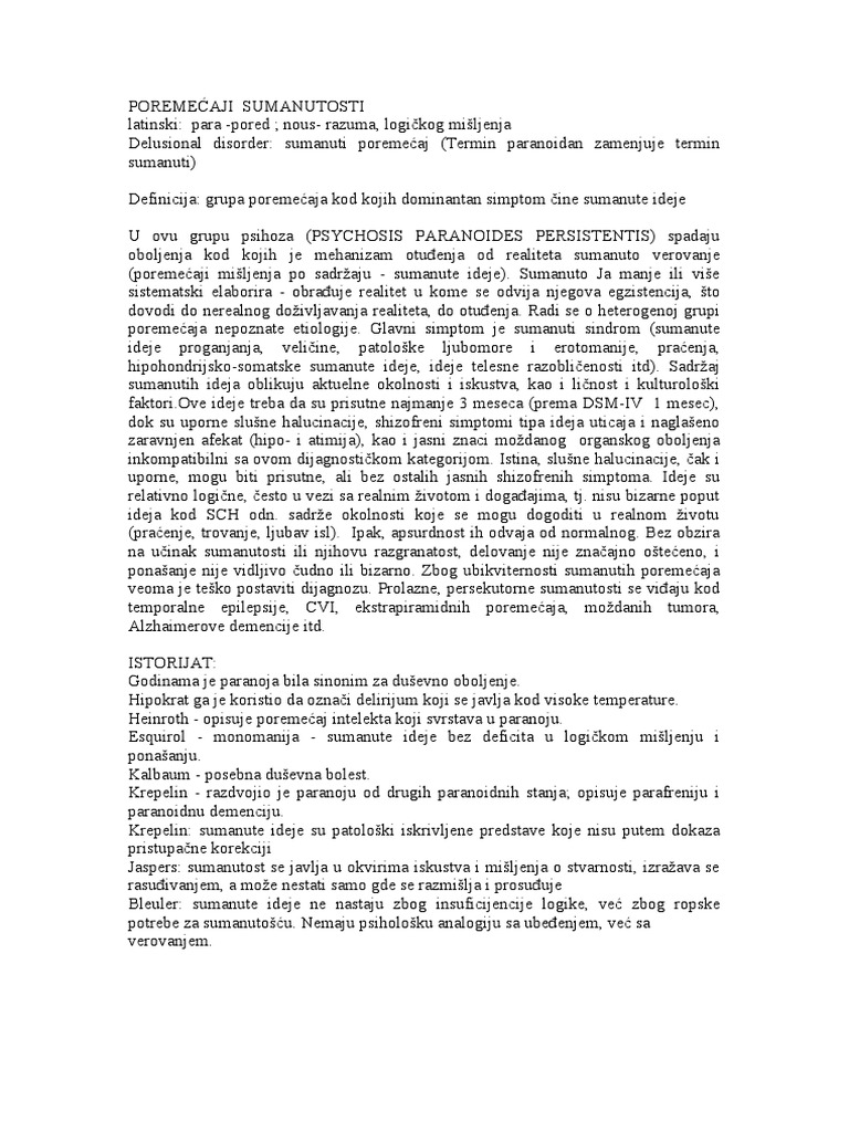 Poremecaji Sumanutosti | PDF