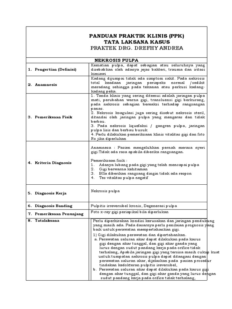 Nekrosis Pulpa: Panduan Diagnosis dan Tatalaksana | PDF