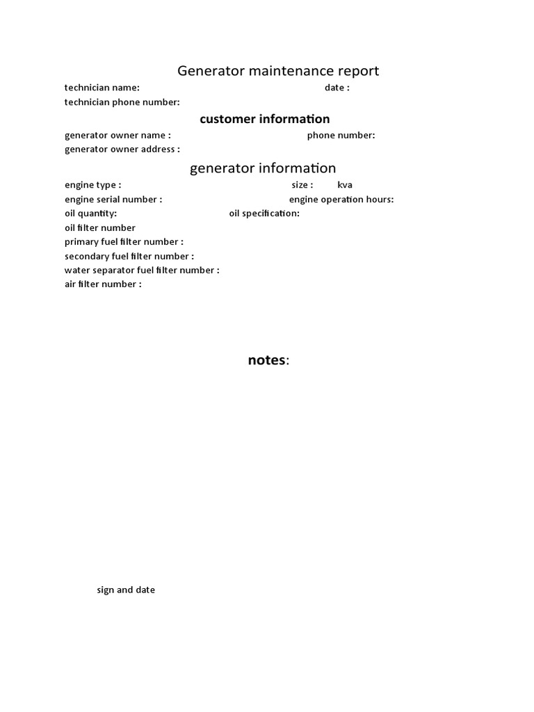 Generator Maintenance Report Template | PDF | Business | Technology ...