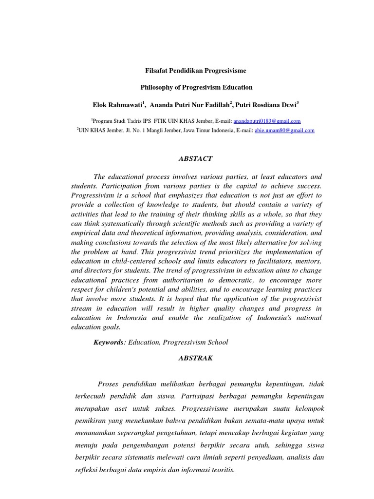 Filsafat Pendidikan Progresivisme | PDF | Progressivism | Cognition