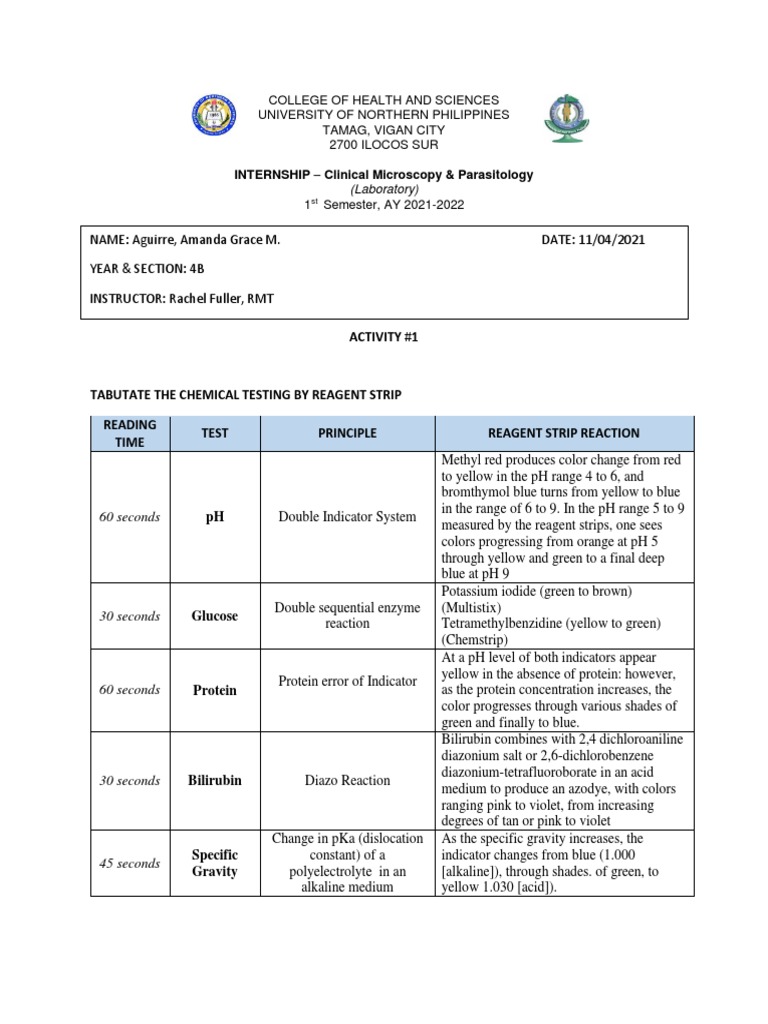 Internship - Clinical Microscopy & Parasitology: Activity #1 | PDF ...