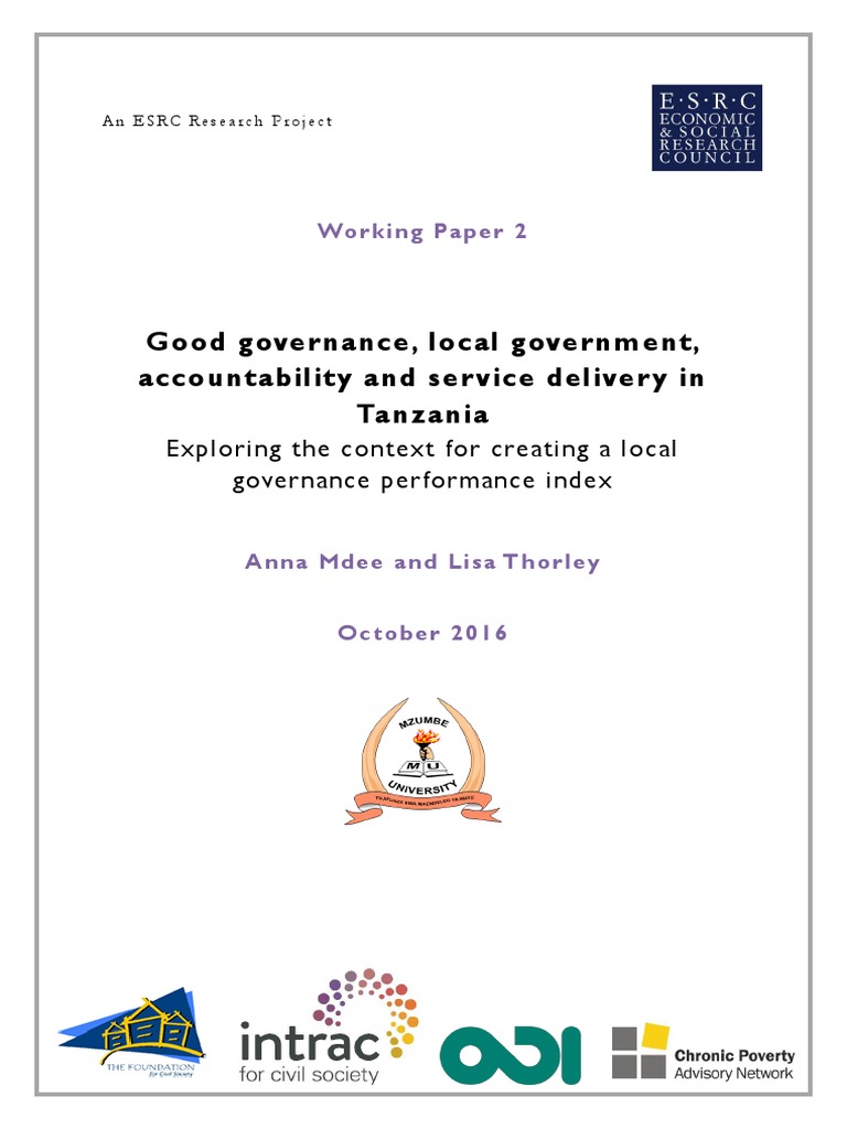 Good Governance, Local Government, Accountability and Service Delivery ...