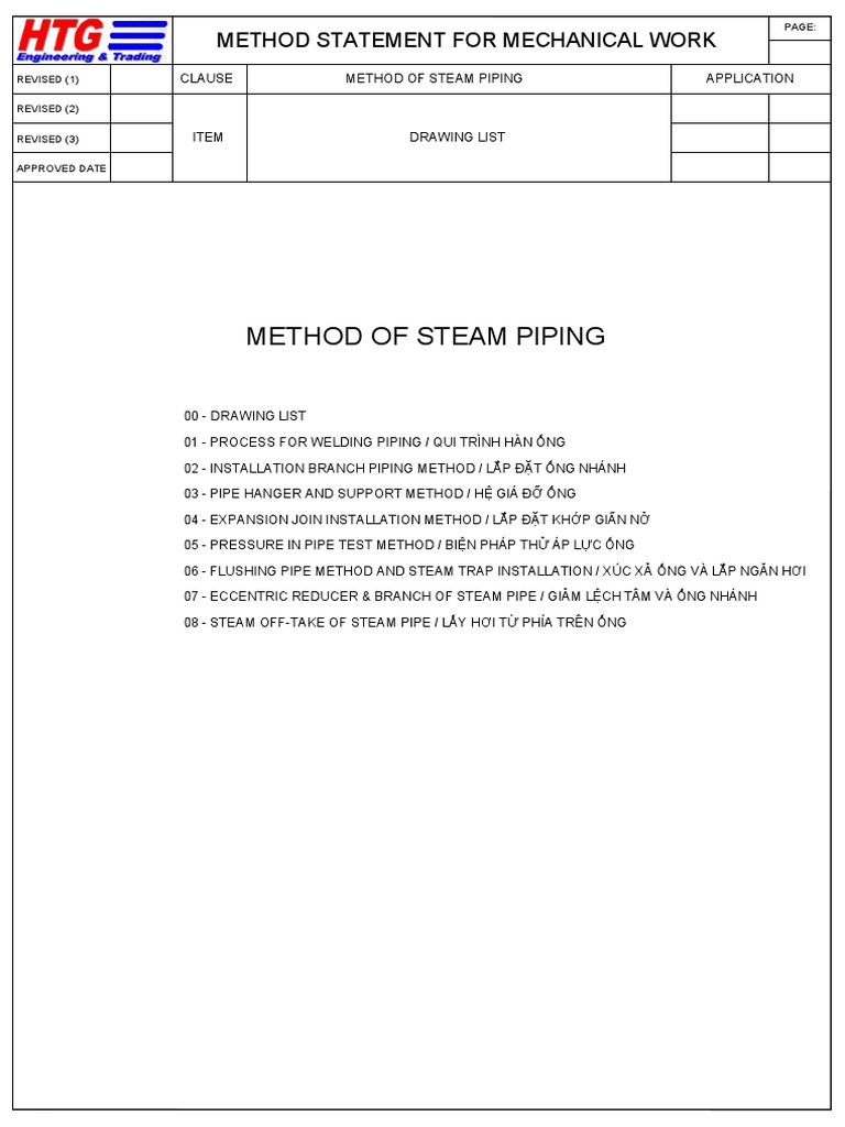 Method of Steam Piping: Method Statement For Mechanical Work | PDF ...