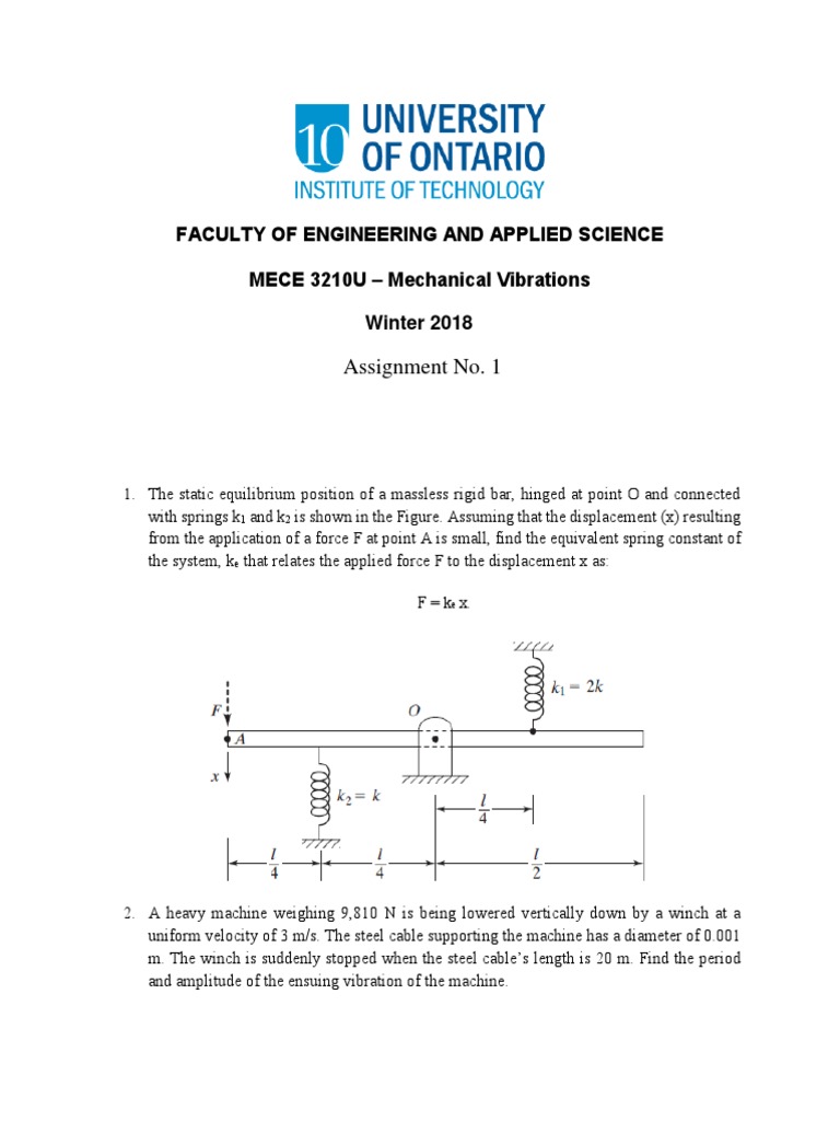 Faculty of Engineering and Applied Science MECE 3210U - Mechanical Vibrations | PDF | Damping ...
