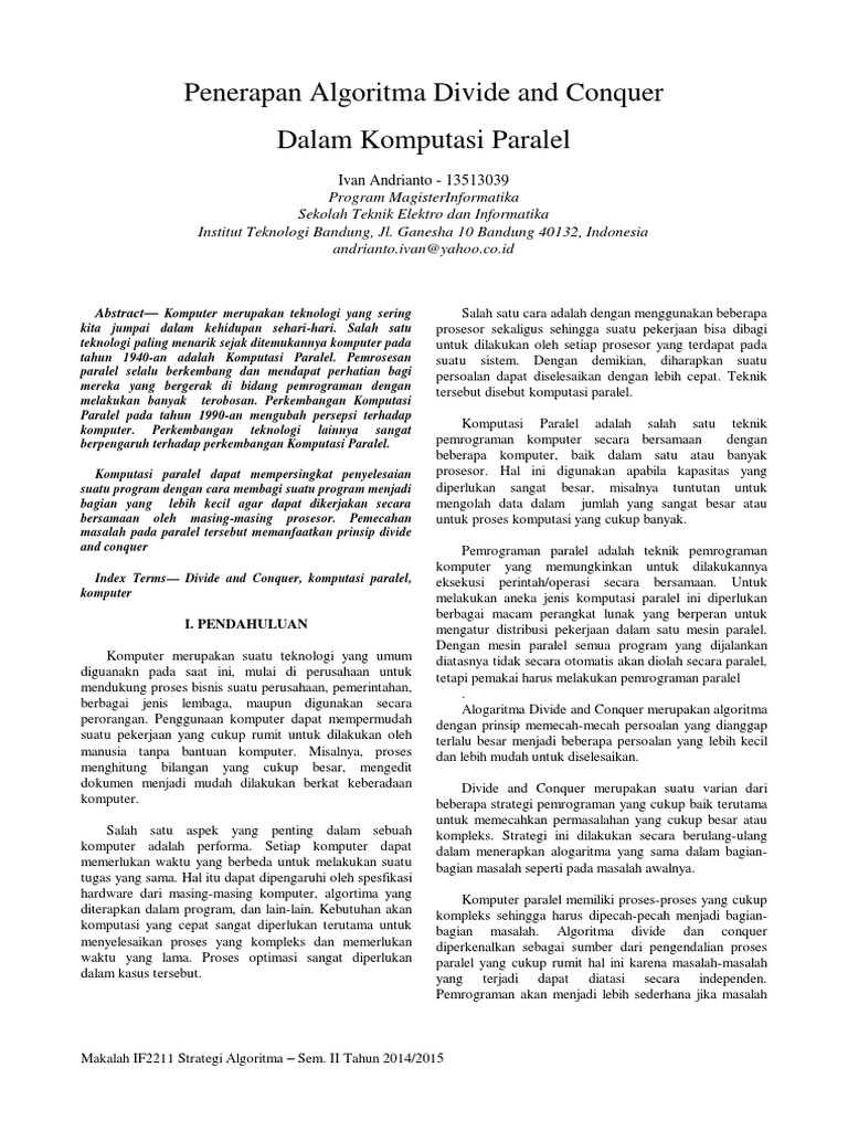 Penerapan Algoritma Divide and Conquer Dalam Komputasi Paralel | PDF | Teknologi & Rekayasa