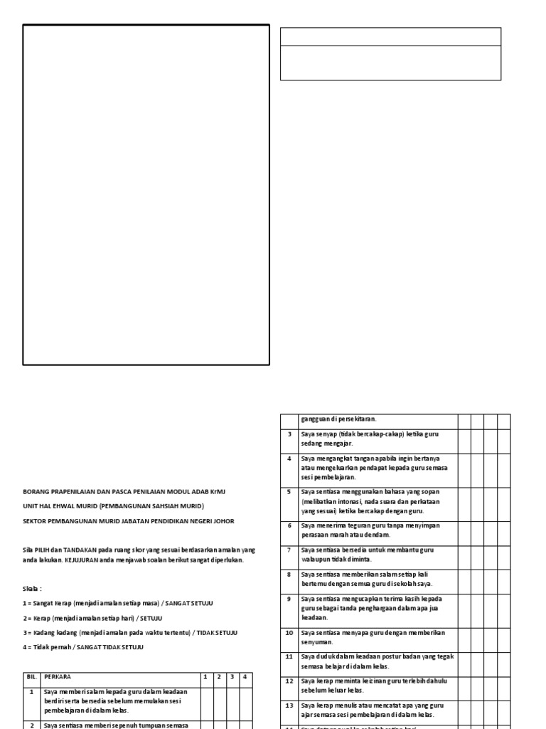 BORANG MODUL ADAB KRMJ 2.0 | PDF