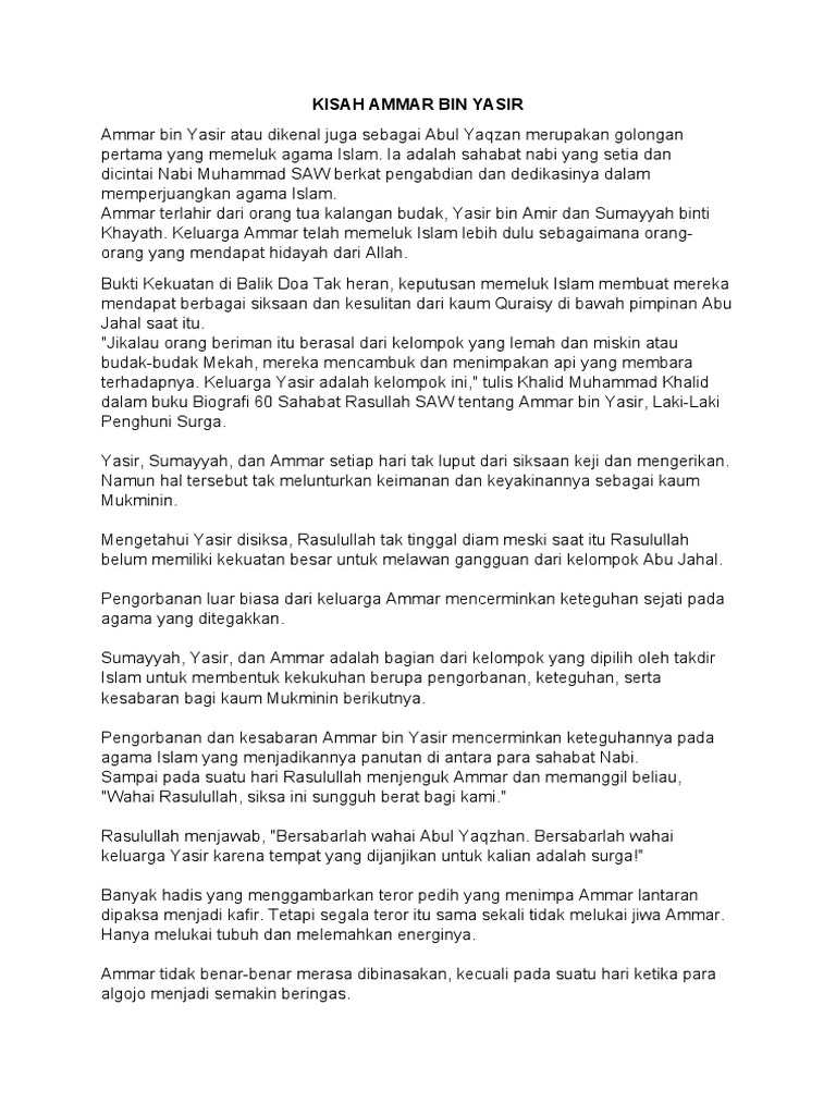 Kisah Ammar Bin Yasir | PDF | Agama & Spiritualitas