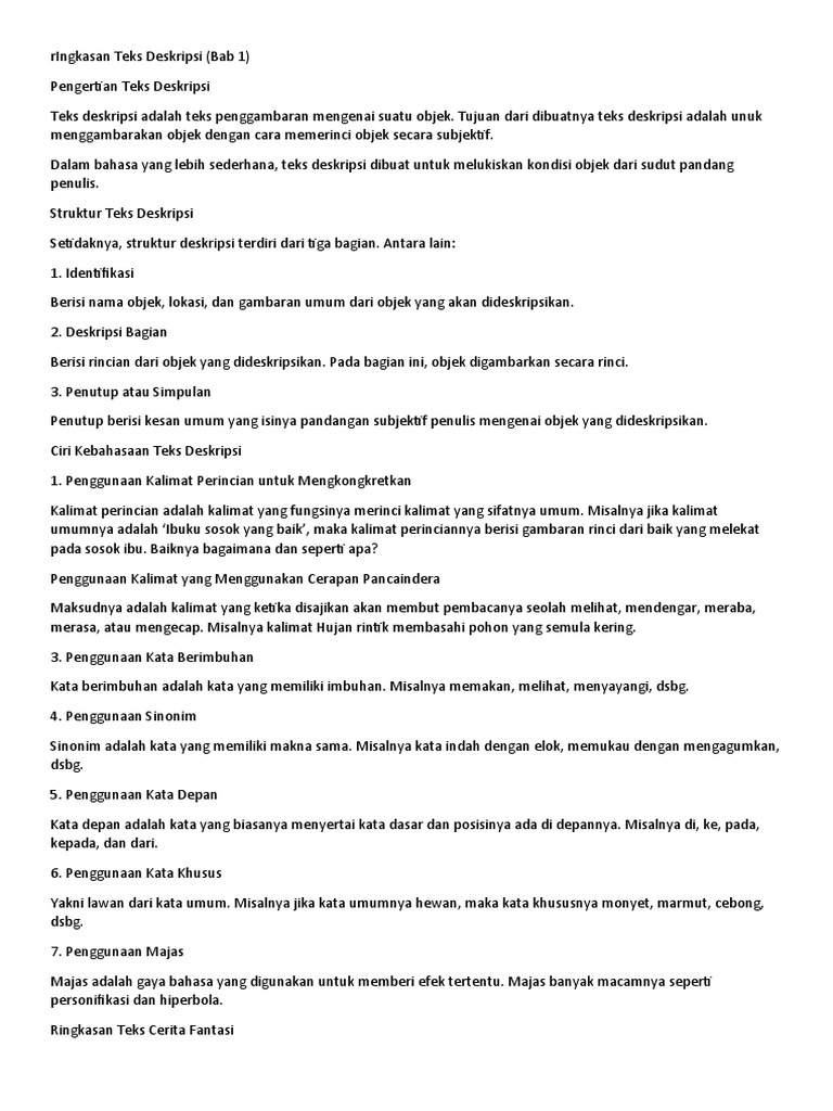 Ringkasan Bahasa Indonesia Kls 7 | PDF | Seni & Disiplin Bahasa