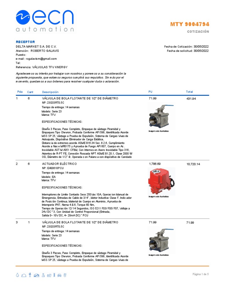Ecn 9004794 Delta Merket Valvulas TFV | PDF | Bancos | Ingeniería mecánica