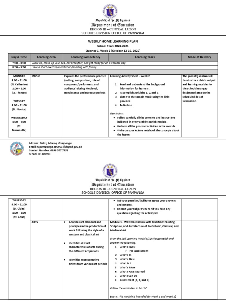 Department of Education: Weekly Home Learning Plan | PDF | Learning ...
