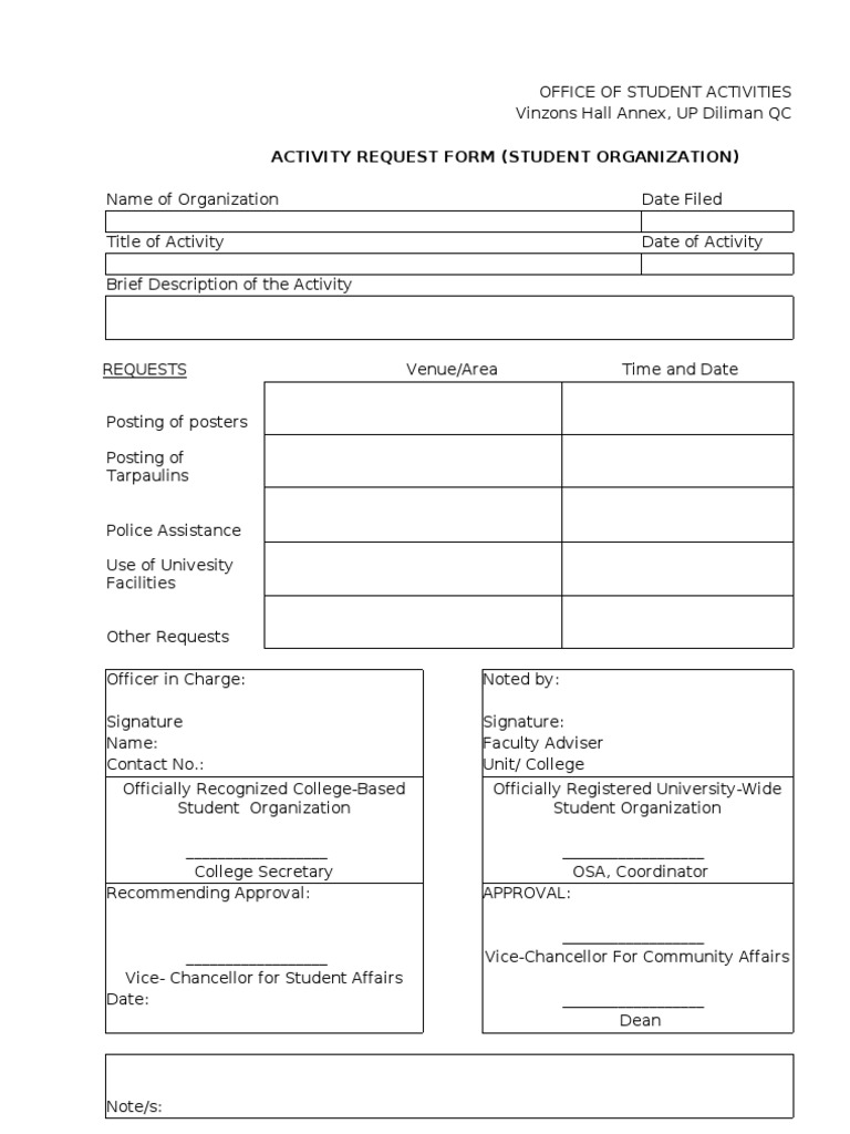 Activity Request Form (Student Organization) | PDF | Universities And ...