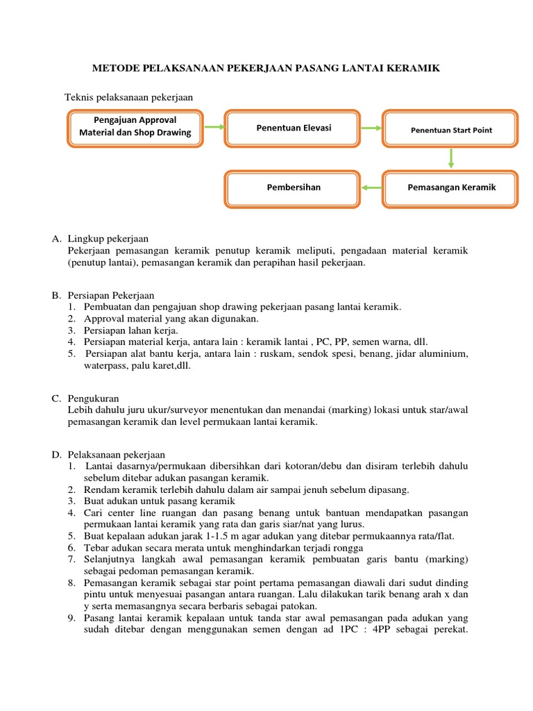 Metode Pelaksanaan Pekerjaan Pasang Lantai Keramik | PDF