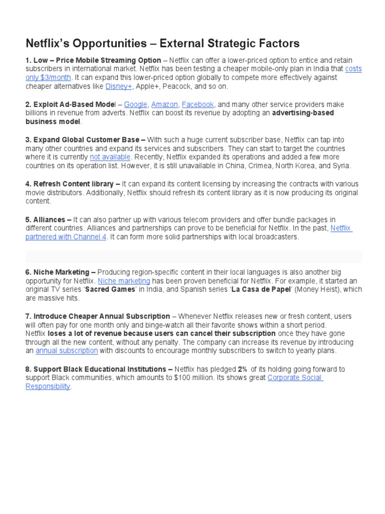Netflix's Opportunities | PDF | Netflix | Subscription Business Model