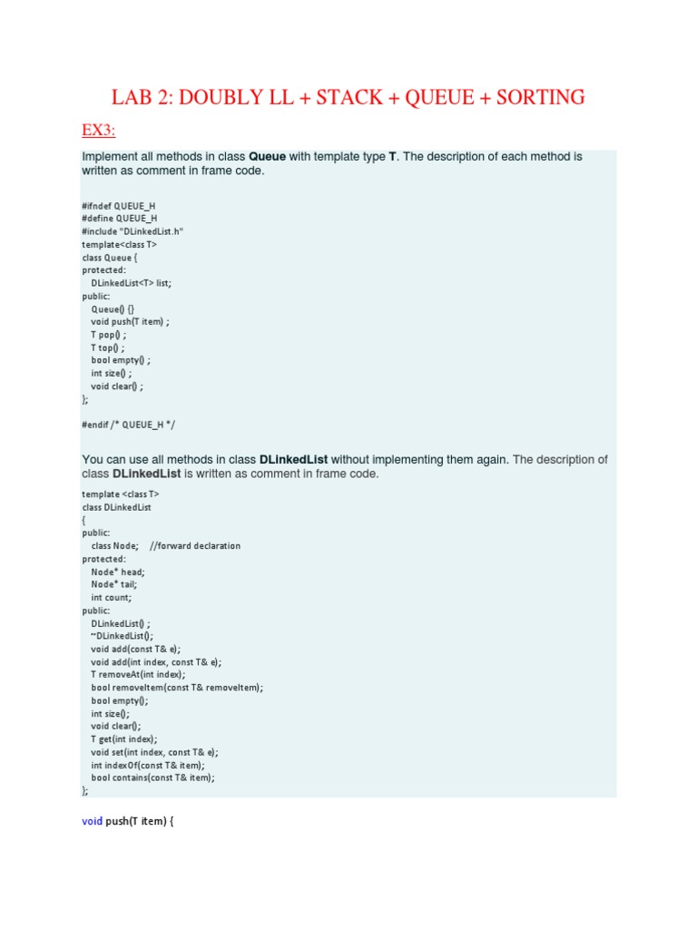 Lab 2: Doubly LL + Stack + Queue + Sorting | PDF | Queue (Abstract Data ...