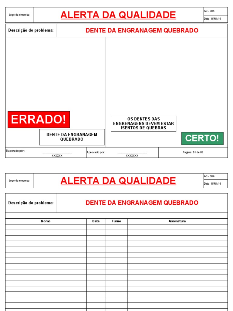 Alerta Da Qualidade Modelo 04 | PDF