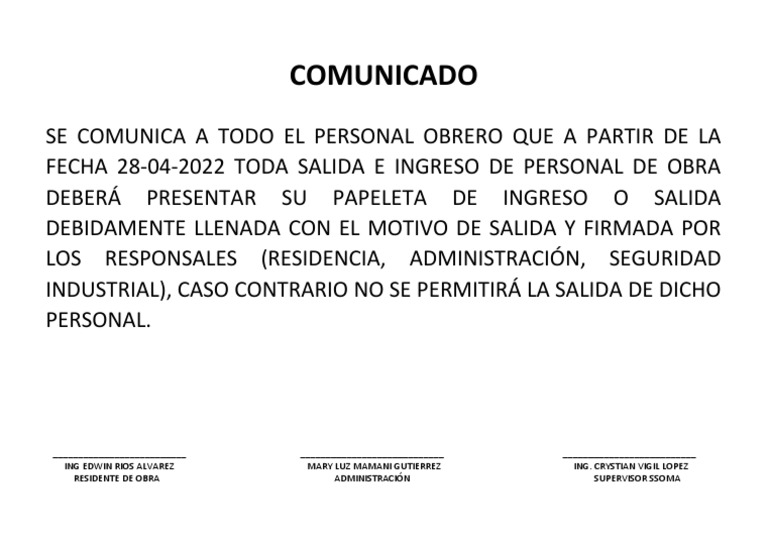 Comunicado Salida de Personal | PDF