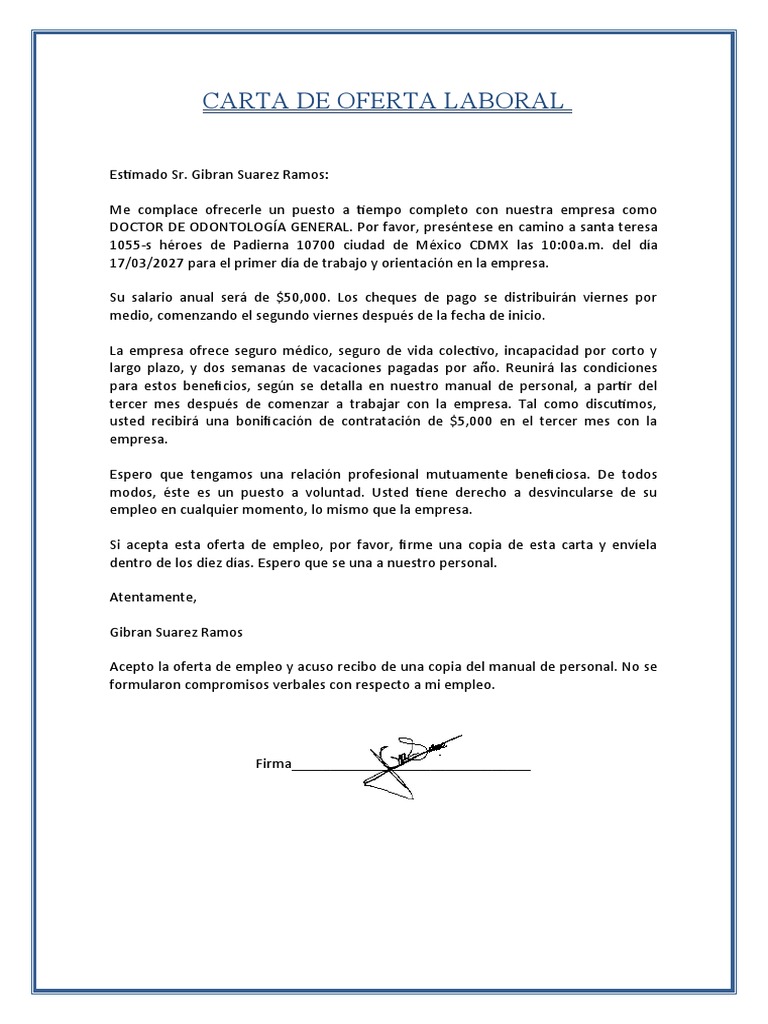Ejemplos De Cartas De Promoción Laboral