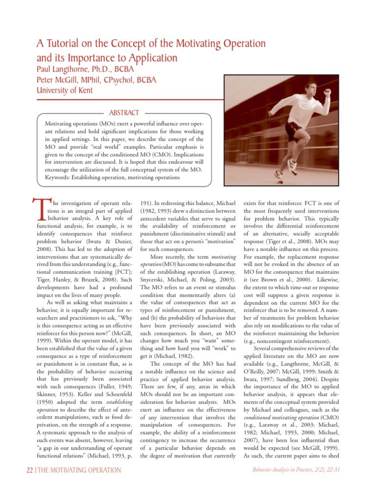 A Tutorial On The Concept of The Motivating Operation and Its ...