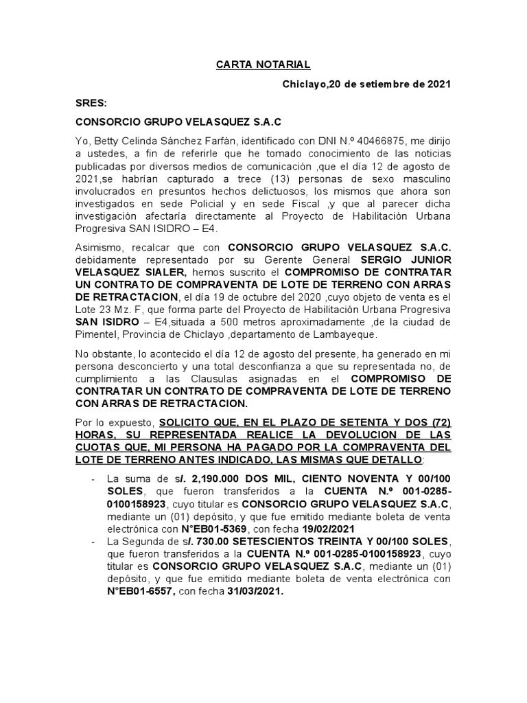 Modelo de Carta Notarial | PDF
