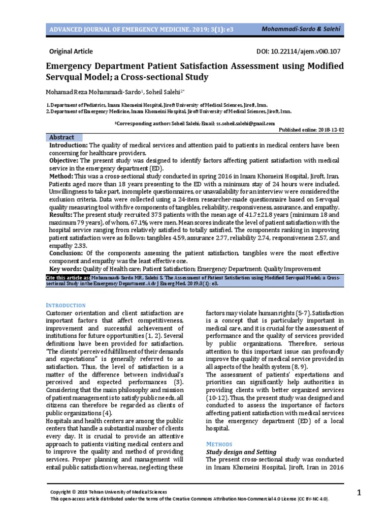 Emergency Department Patient Satisfaction Assessme | PDF | Emergency ...
