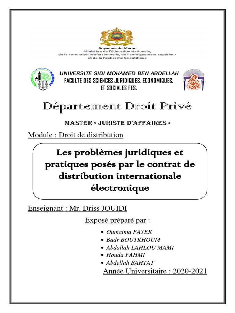 5 - Les Problèmes Juridiques Et Pratiques Posés Par Le Contrat de ...