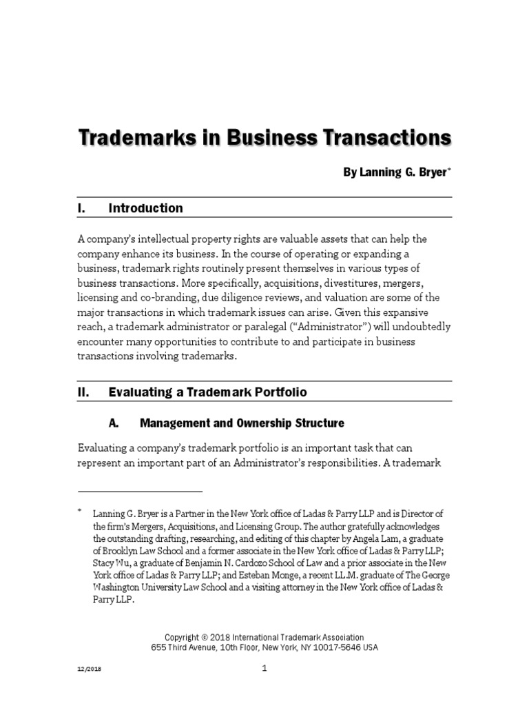 Trademarks in Business Transactions | Download Free PDF | Trademark ...