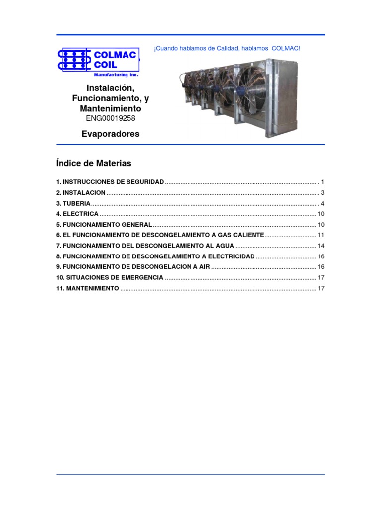 Manual IOM Evaporadores Colmac Coil | PDF | Presión | Ingeniería mecánica
