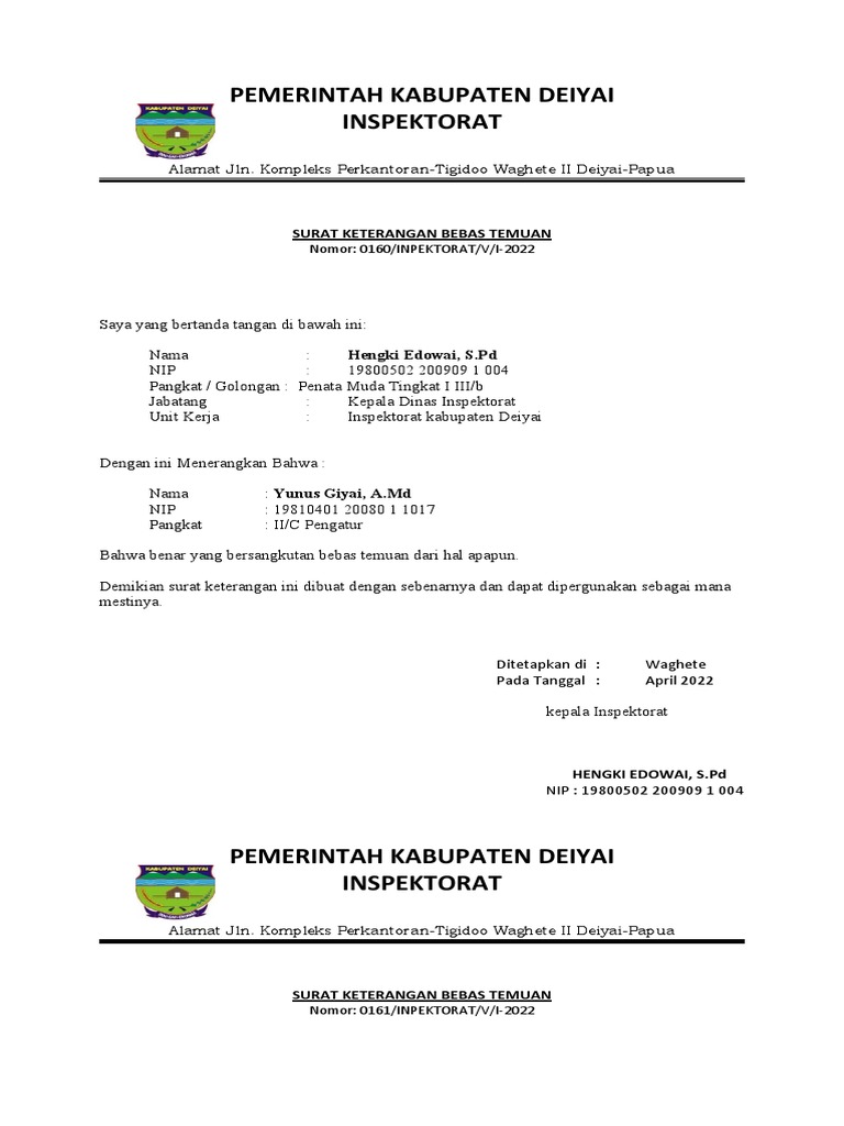 Surat Inspektorat Deiyai | PDF