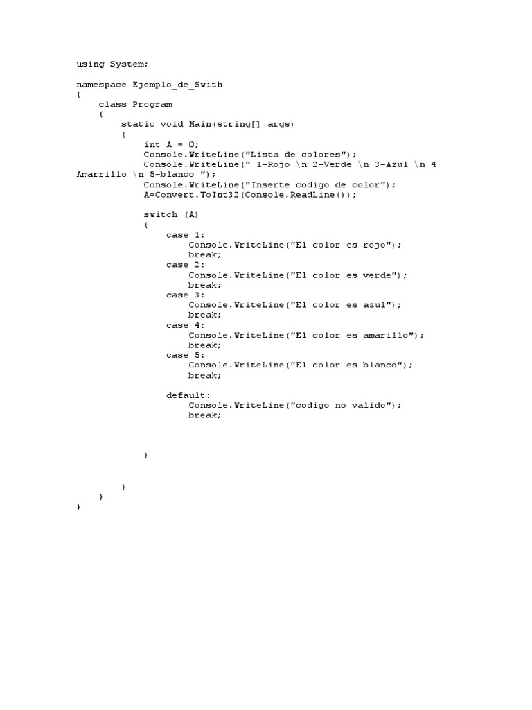 Ejemplos de Switch en Java | PDF