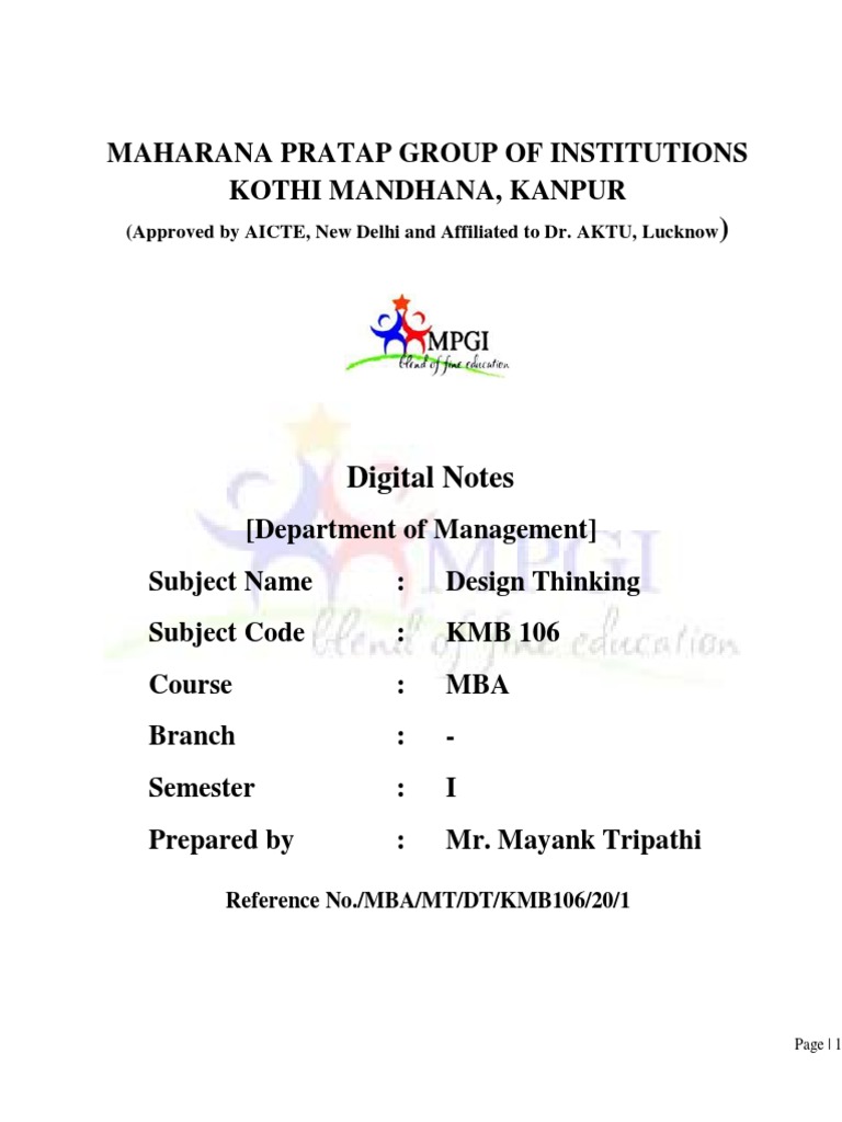 Unit - 1 (Notes - Designing Thinking) | PDF | Innovation | Design Thinking