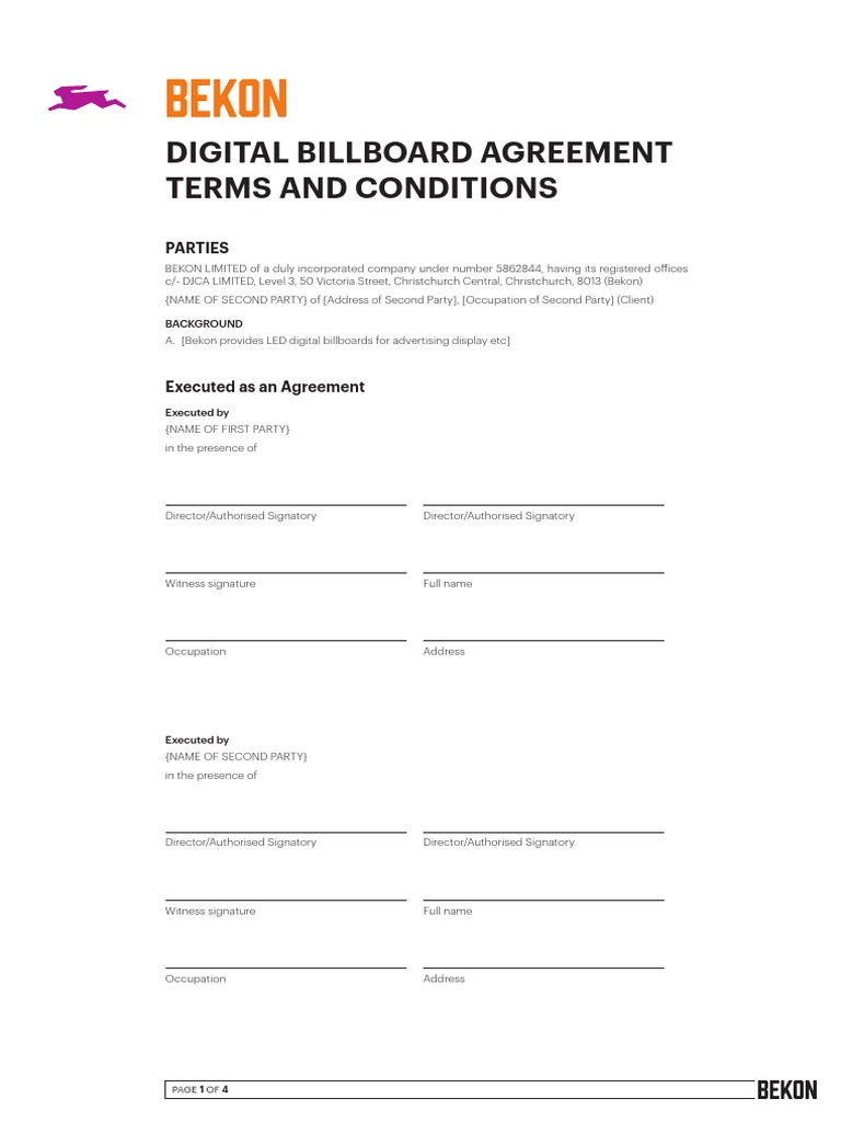 Digital Billboard Advertising Agreement | PDF | Legal Liability | Mediation
