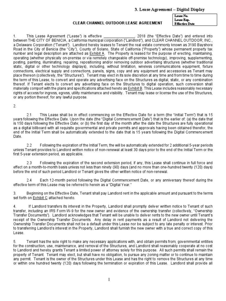 Clear Channel Outdoor Lease Agreement | PDF | Leasehold Estate | Lease