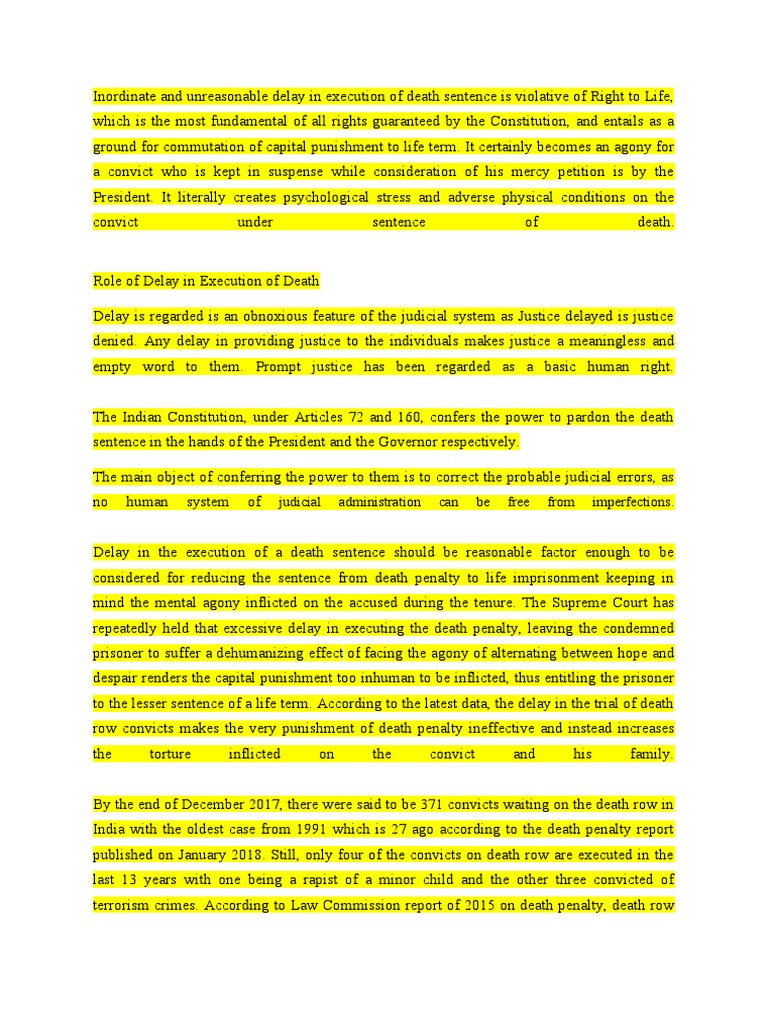 Inordinate and Unreasonable Delay in Execution of Death Sentence Is ...