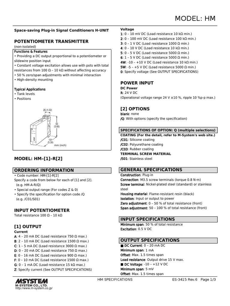 Hm 1 R Datasheet Pdf M System Co Ltd Pdf Electrical