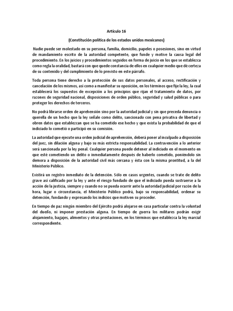 Articulo 16 Pdf Mandato Violación