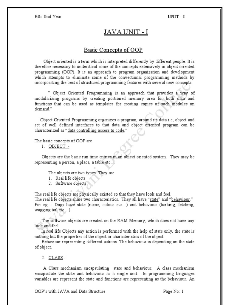 Ist Unit 1 | PDF | Java (Programming Language) | Object Oriented Programming