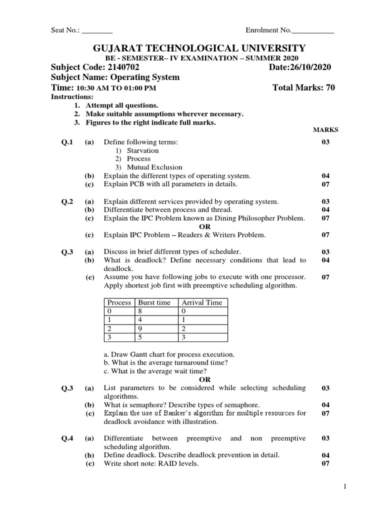 OS Exam Paper for Engineering Students | PDF | Process (Computing ...