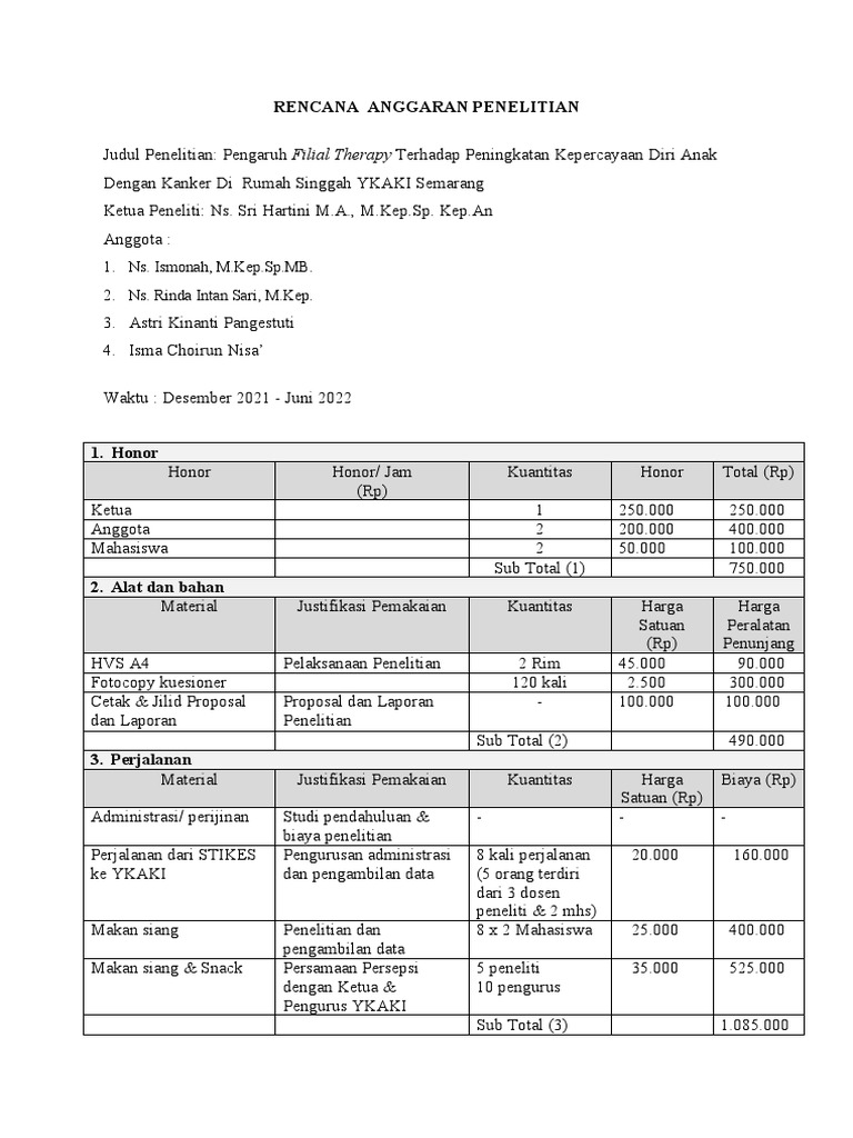 Rencana Anggaran Penelitian | PDF