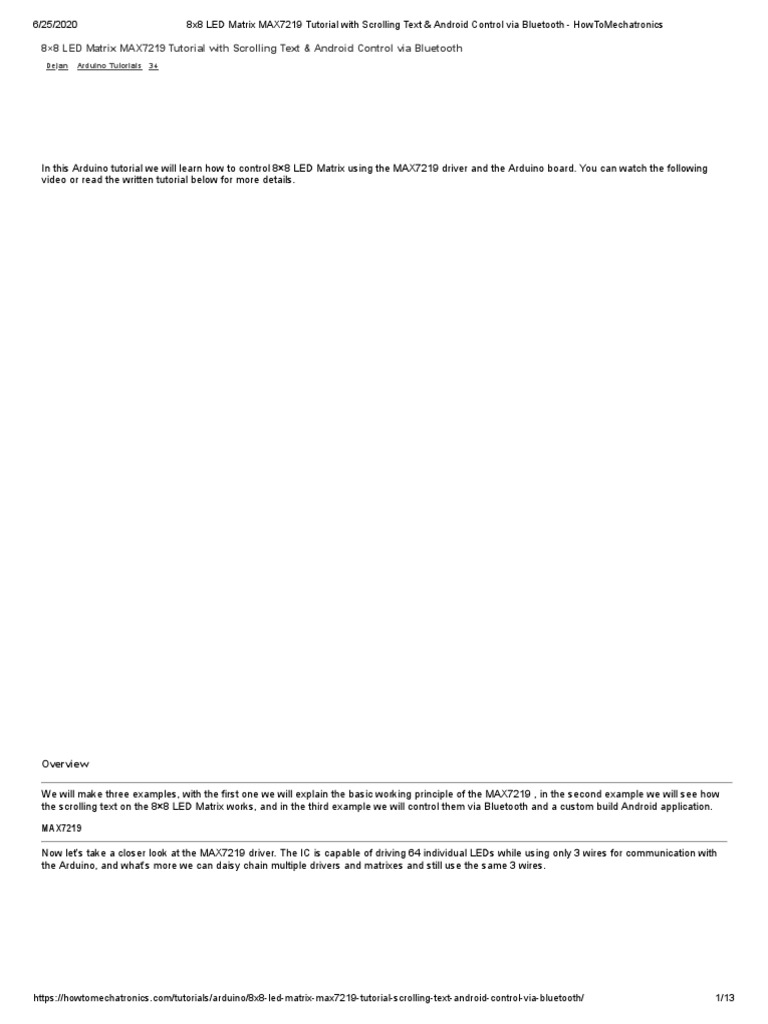 8x8 LED Matrix MAX7219 Tutorial With Scrolling Text & Android Control ...