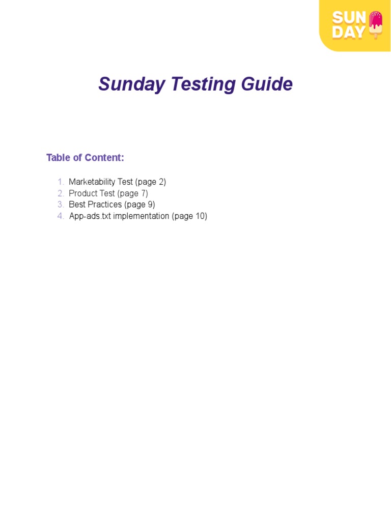 Sunday Pre-Publishing Testing Guide | PDF | Google Play | Facebook