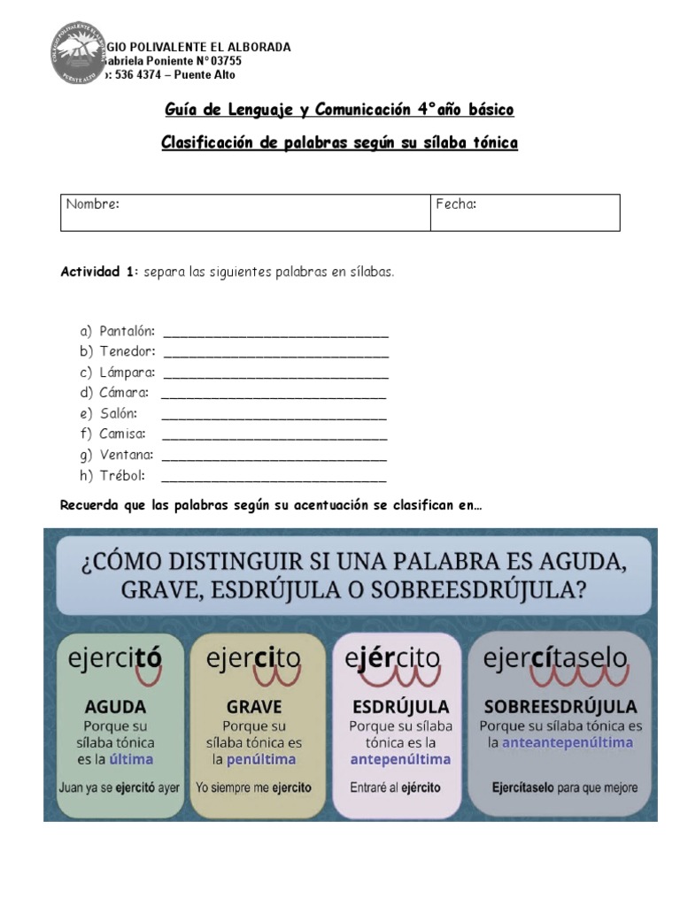 Guía Clasificación de Palabras Según Acentuación | PDF