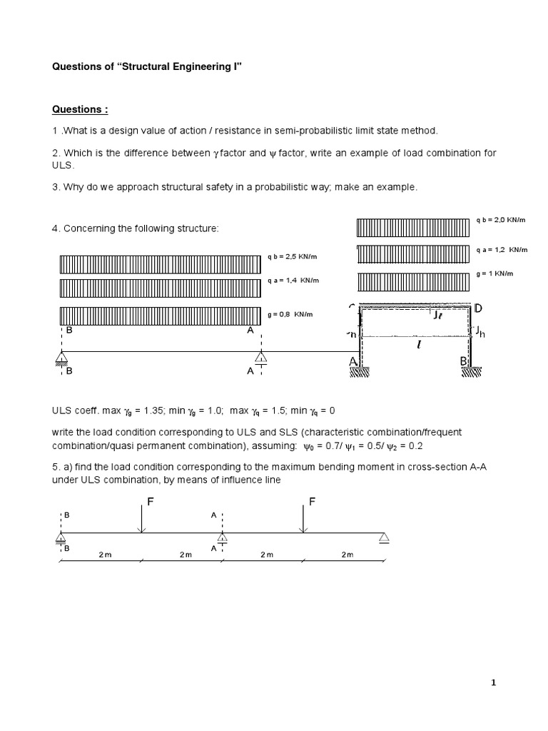 Questions of "Structural Engineering I": Q B 2,0 KN/M | PDF | Bending ...