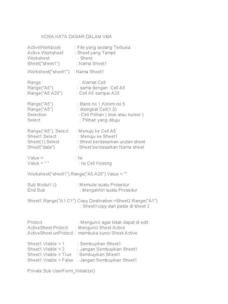 Panduan Dasar VBA Excel | PDF