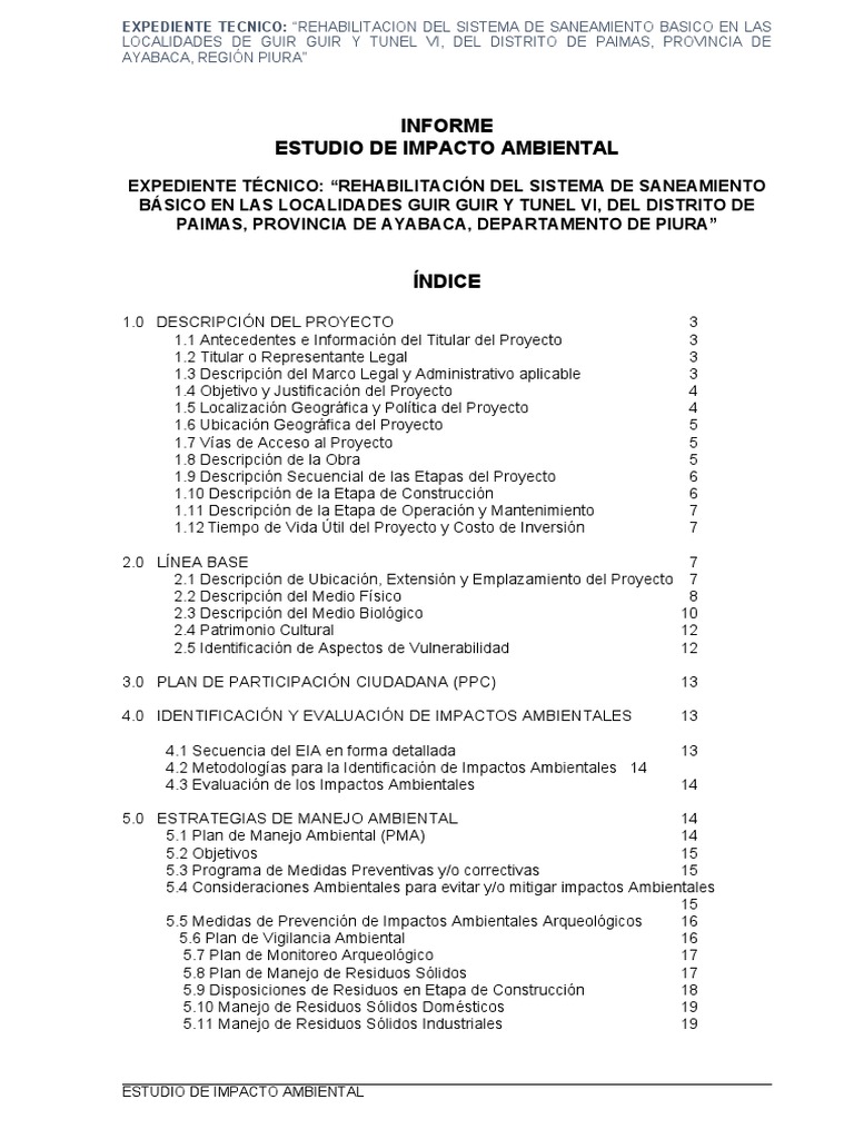 Informe de Impacto Ambiental | PDF | Residuos | Evaluación de impacto ...